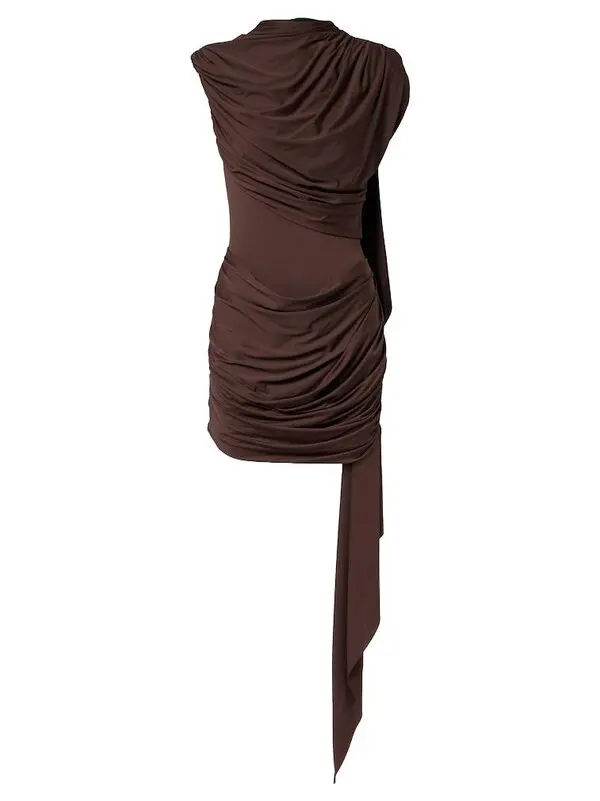 DE LA VALI Draped Caped Mini Dress - Brown