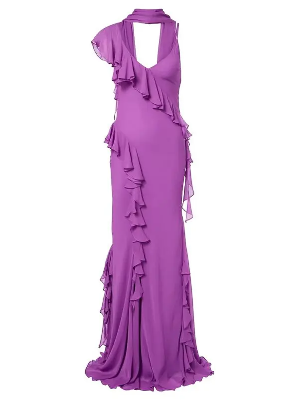 DE LA VALI Mayara Ruffled Georgette Gown - Purple