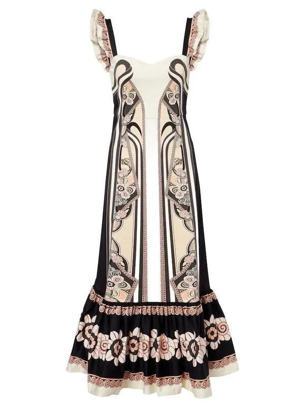 La DoubleJ Printed Cotton-blend Midi Dress - Black