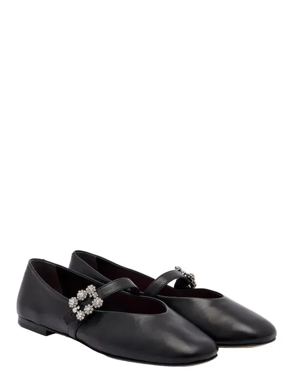 ROGER VIVIER Roundy Toe Embellished Leather Ballet Flats - Black