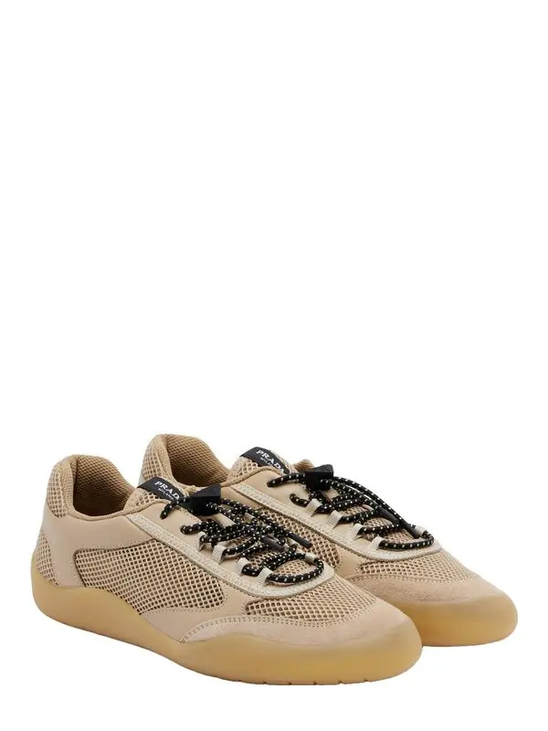 Prada Speedrock Leather-trimmed Sneakers - Beige
