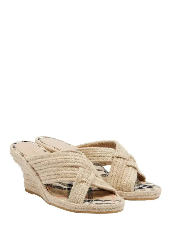 Burberry Woven Espadrille Wedges - Beige