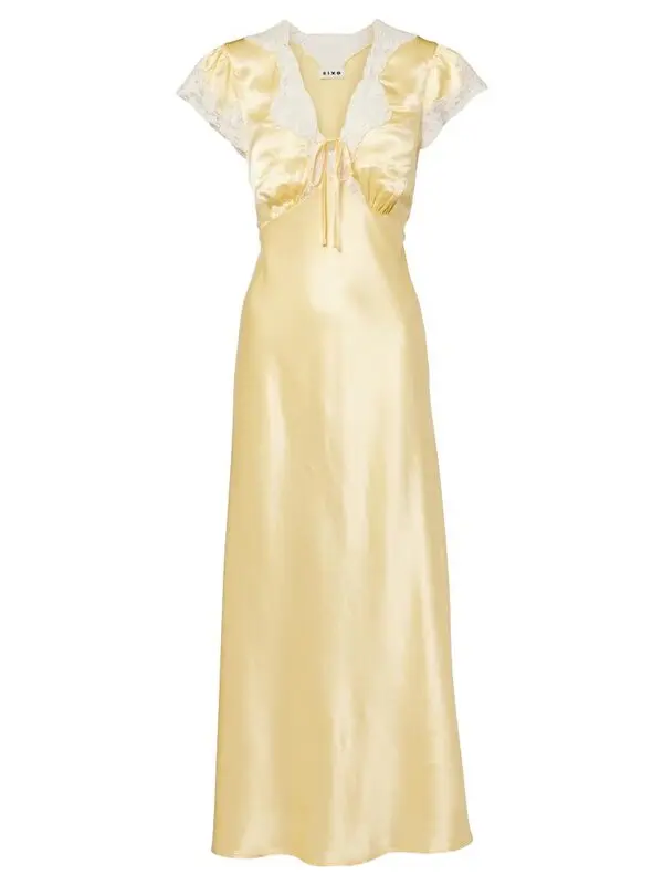 Rixo Lace-trimmed Satin Midi Dress - Yellow