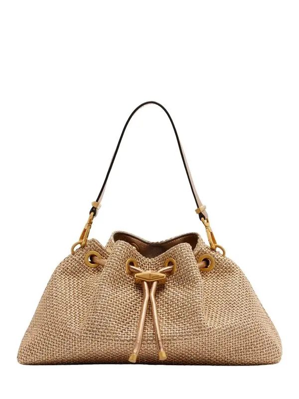 JIMMY CHOO Cinch Small Raffia-effect Tote - Gold