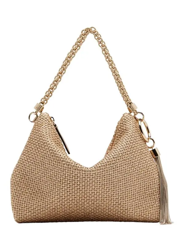 JIMMY CHOO Callie Medium Raffia-effect Shoulder Bag - Gold