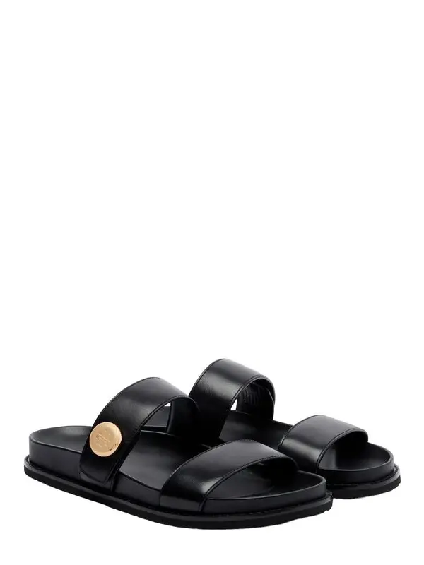 Tory Burch Romy Sport Leather Slides - Black
