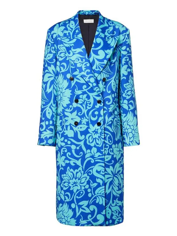 Dries Van Noten Printed Double-breasted Coat - Blue