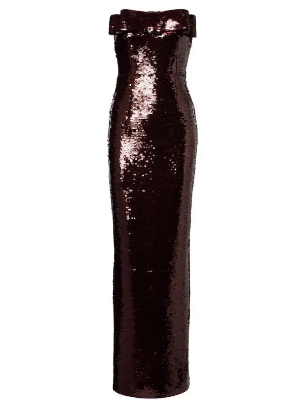THE NEW ARRIVALS ILKYAZ OZEL Sequined Bustier Gown With Bow - Burgundy
