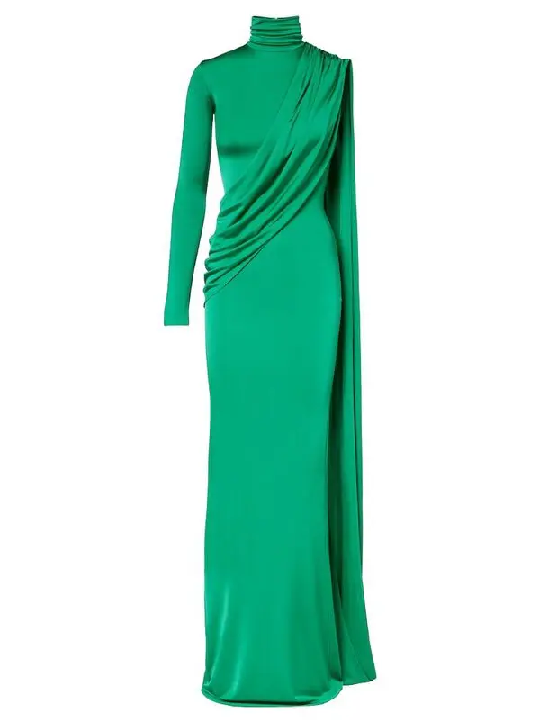 THE NEW ARRIVALS ILKYAZ OZEL Aya Caped Satin Gown - Green