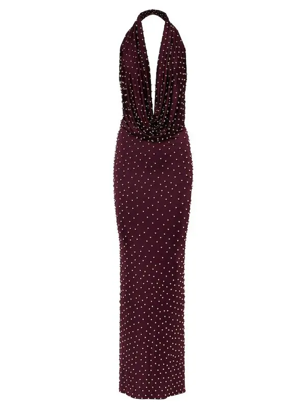 THE NEW ARRIVALS ILKYAZ OZEL Agel Embellished Halterneck Gown - Purple