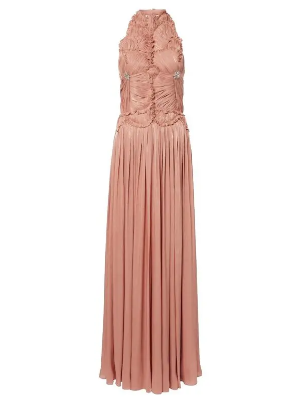 Costarellos Embellished Ruched Georgette Gown - Pink