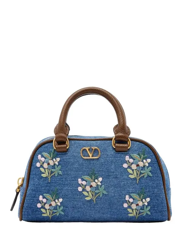Valentino Garavani Vlogo Mini Floral Denim Top-handle Bag - Blue