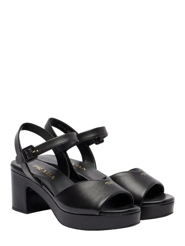 Prada Leather Platform Sandals With Velcro® Fastening - Black