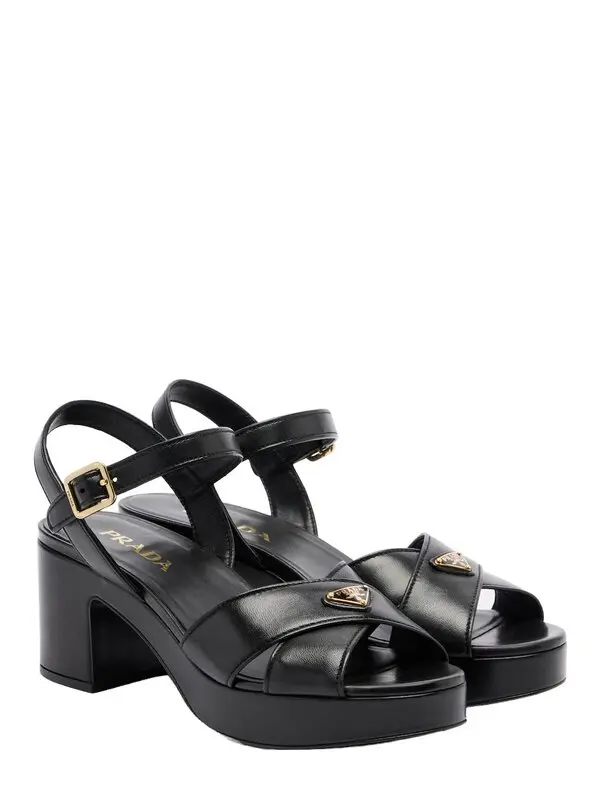 Prada Leather Platform Sandals - Black