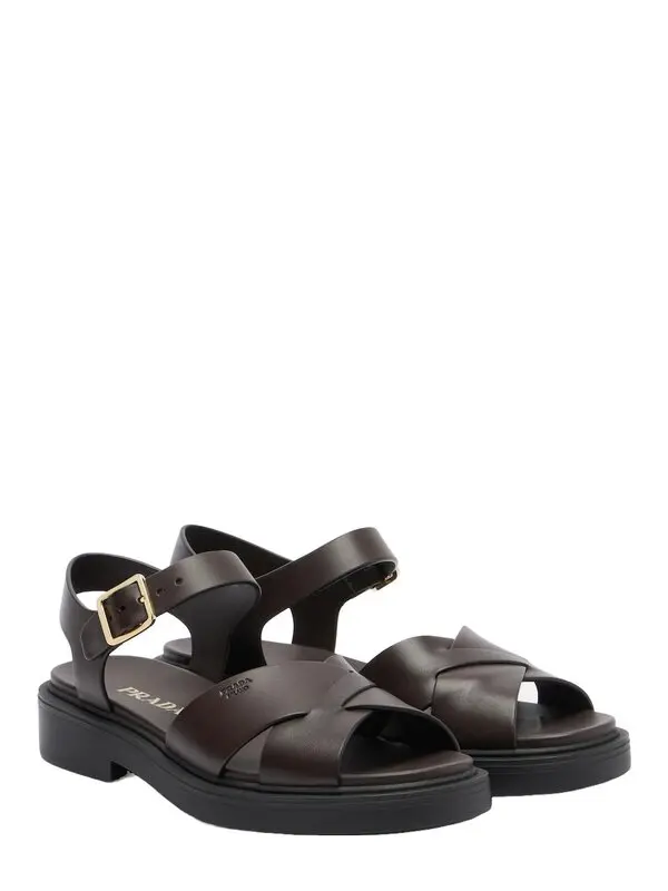 Prada Leather Platform Sandals - Brown