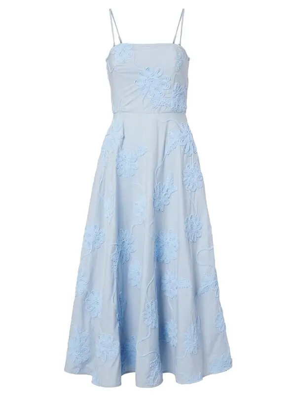 ROTATE BY BIRGER CHRISTENSEN Embroidered Floral Cotton Midi Dress - Blue