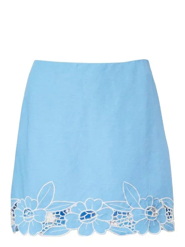 Rixo Nancye Cutout Linen-blend Miniskirt - Blue