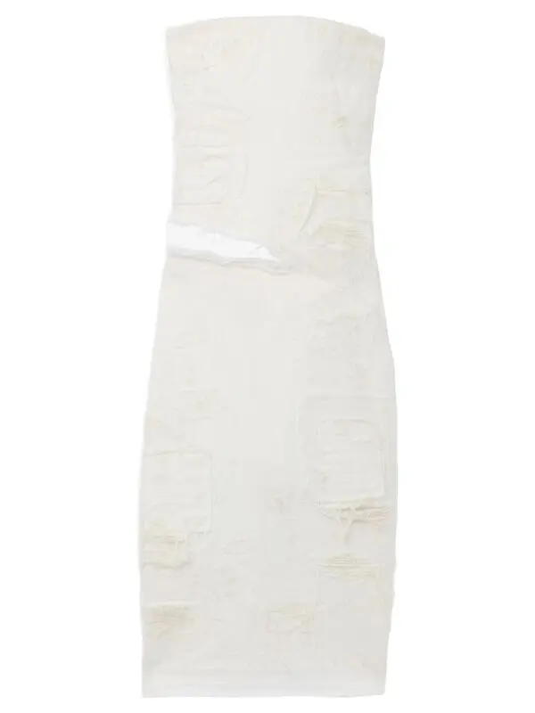 Alexander McQueen Slashed Strapless Denim Dress - Ivory