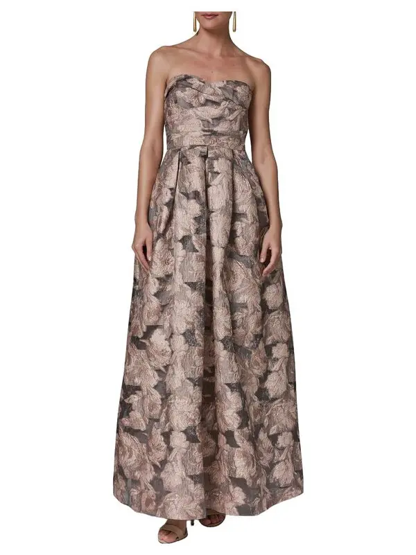 Donna Karan New York Metallic Floral Jacquard Gown - Snow Petal