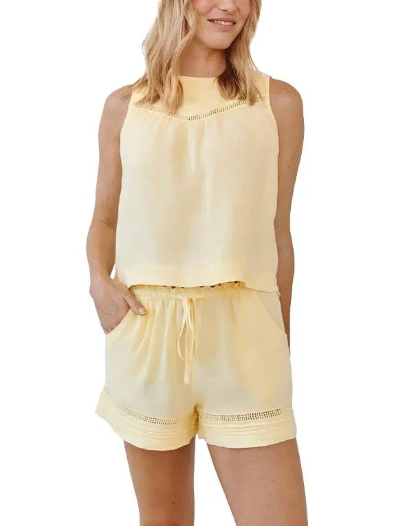 Bella Dahl Ladder Stitch Inset Sleeveless Crop Linen Top - Lemon Drop
