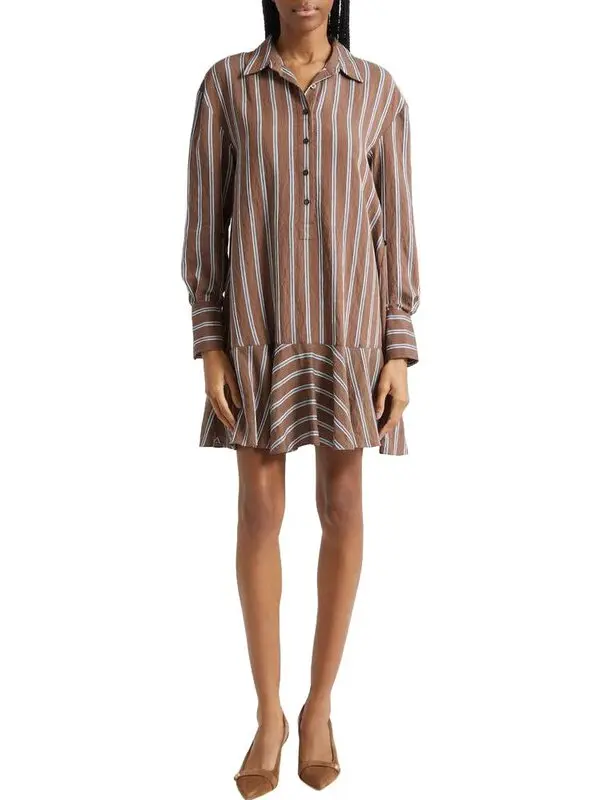 Veronica Beard Azriel Long Sleeve Shirtdress - Dark Mocha