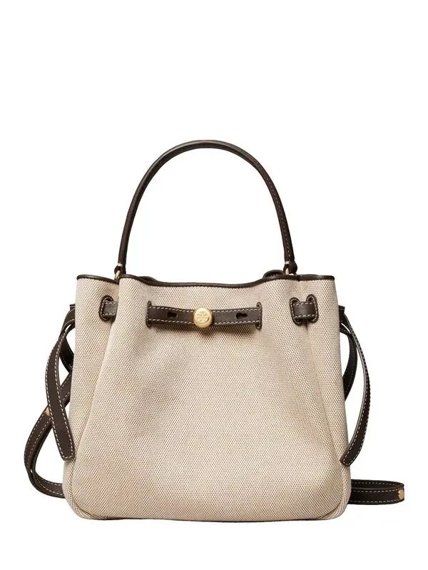 Tory Burch Romy Canvas Bucket Crossbody Bag - Dusty Almond/bianco White