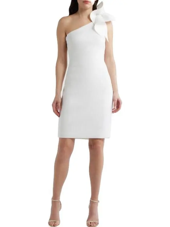 Anne Klein Asymmetric Ruffle One-shoulder Sheath Dress - Crisp White