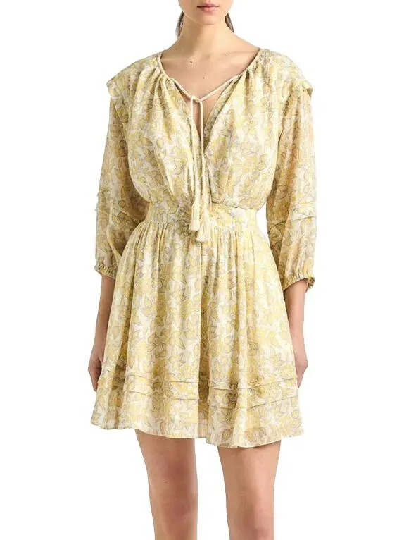 Derek Lam 10 Crosby Solange Print Voile Mini Dress - Valiase Yellow Floral