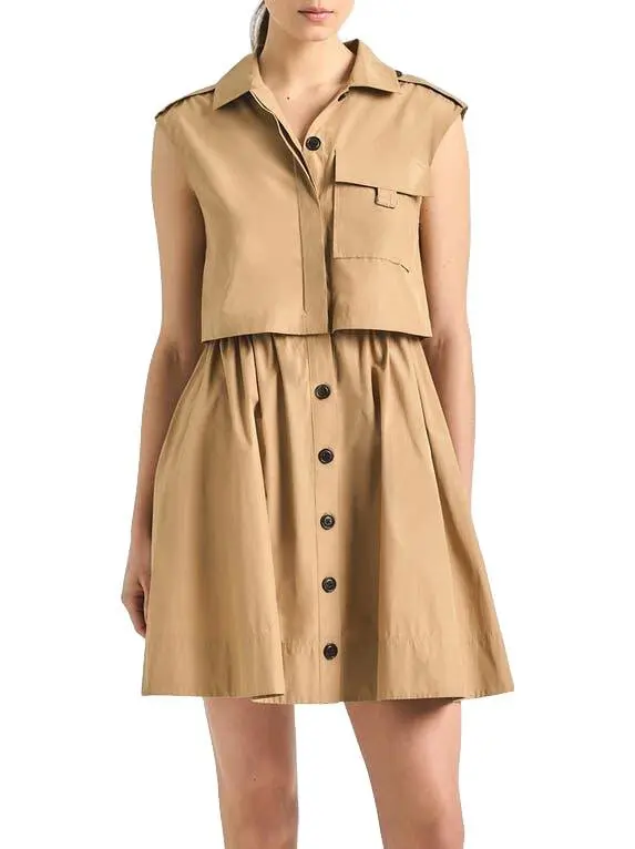 Derek Lam 10 Crosby Sequoia Sleeveless Mini Shirtdress - Camel