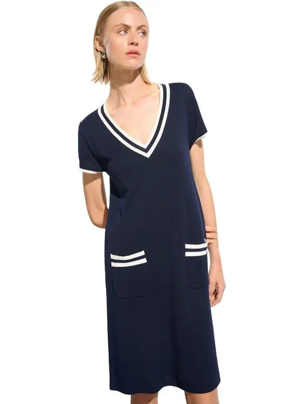 Joseph Ribkoff Viscose Knit A-line Dress - Indigo/vanilla
