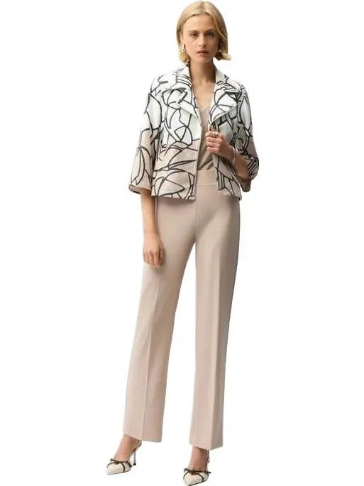 Joseph Ribkoff Abstract Print Faux Suede Swing Jacket - Vanilla/multi