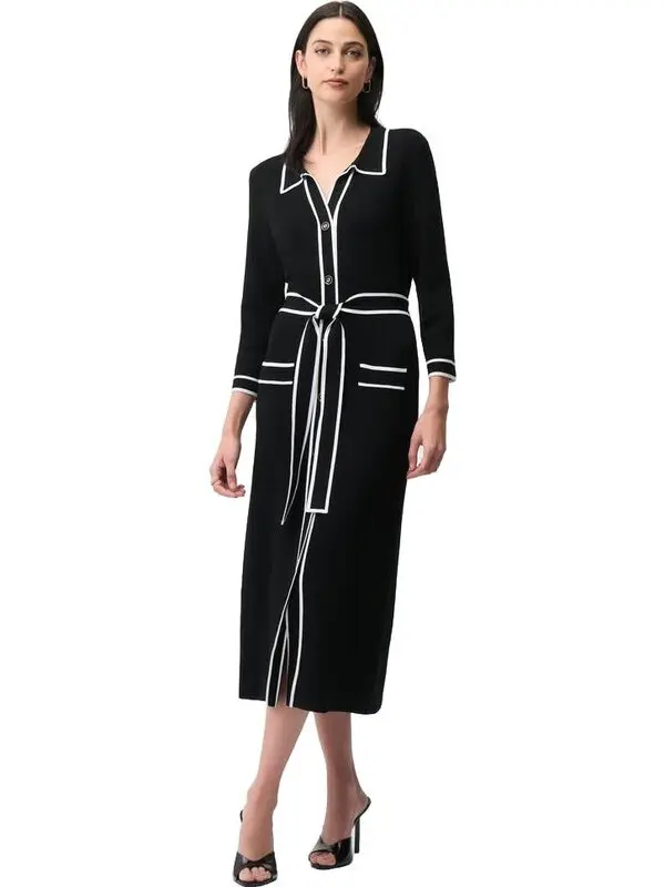 Joseph Ribkoff Viscose Shirt Dress With Sash - Black/vanilla