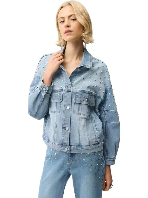 Joseph Ribkoff Denim Oversized Jacket With Embellishments - Light Blue Denim