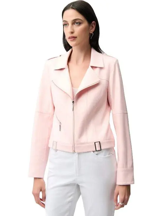 Joseph Ribkoff Foil Faux Suede Jacket With Buckle Detail - Petal Pink