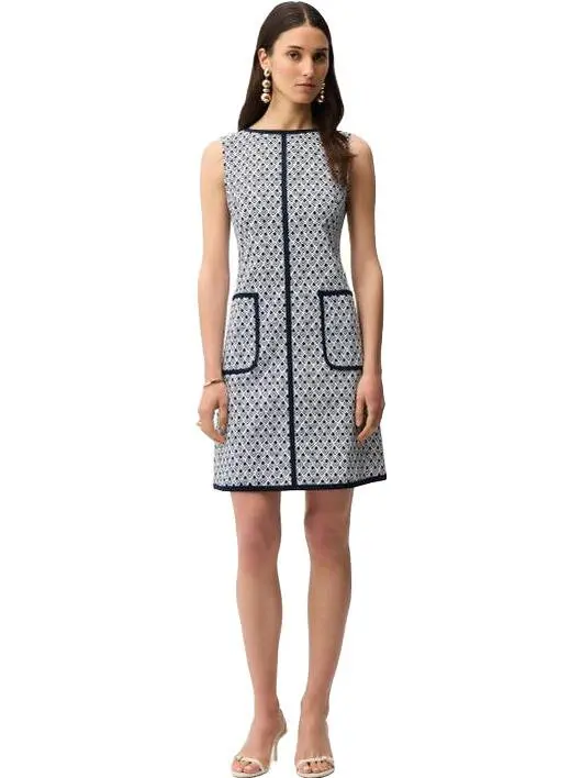 Joseph Ribkoff Millennium Geometric Print A-line Dress - Vanilla/midnight Blue