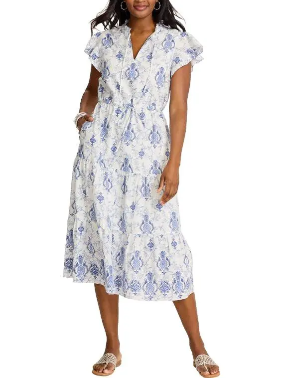 Tommy Bahama Noble Pineapple Cotton Dobby Midi Dress - White/blue