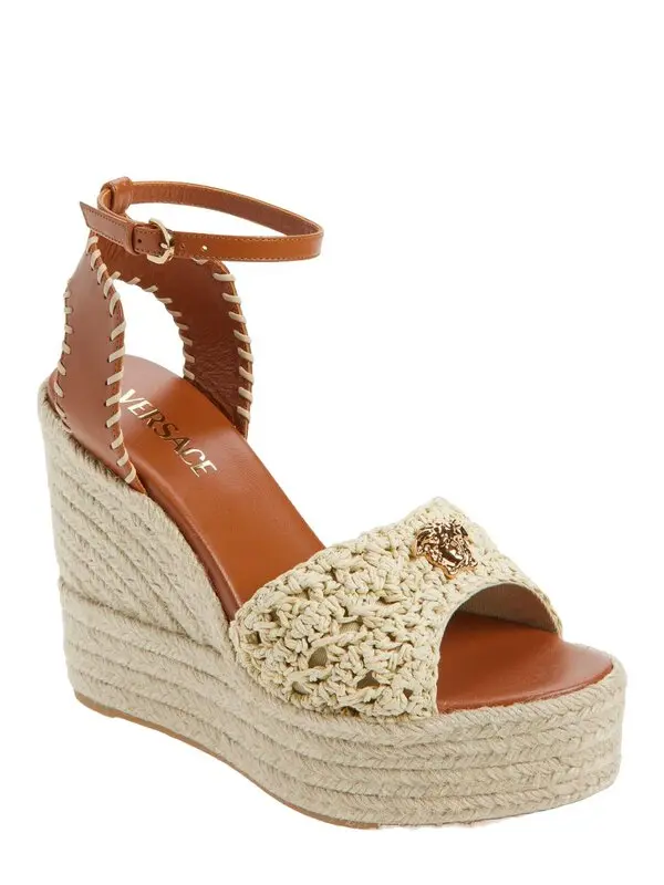 Versace Medusa Espadrille Wedge Sandal - Natural Ambrer Gold