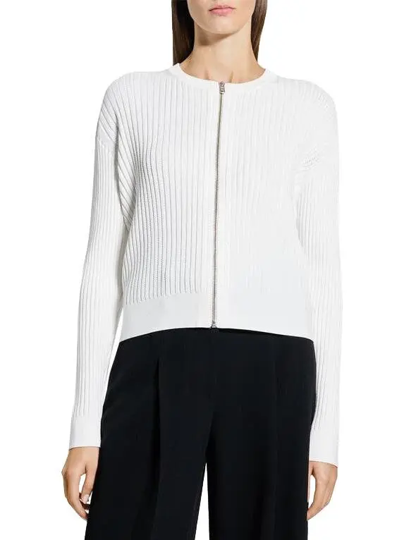 Theory Pointelle Rib Zip Cardigan - White