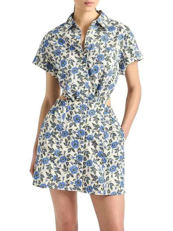 Derek Lam 10 Crosby Alba Cutout Back Mini Shirt Dress - Blue Bell Floral
