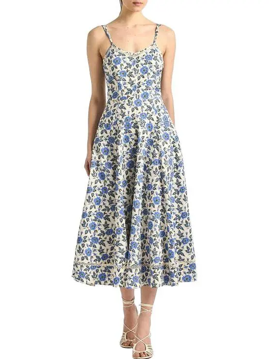 Derek Lam 10 Crosby Adair Print Sleeveless Midi Dress - Blue Bell Floral
