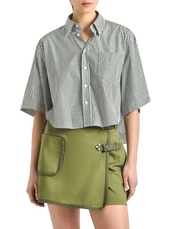 Derek Lam 10 Crosby Ember Stripe Cotton Button-up Shirt - Fatigue Stripe