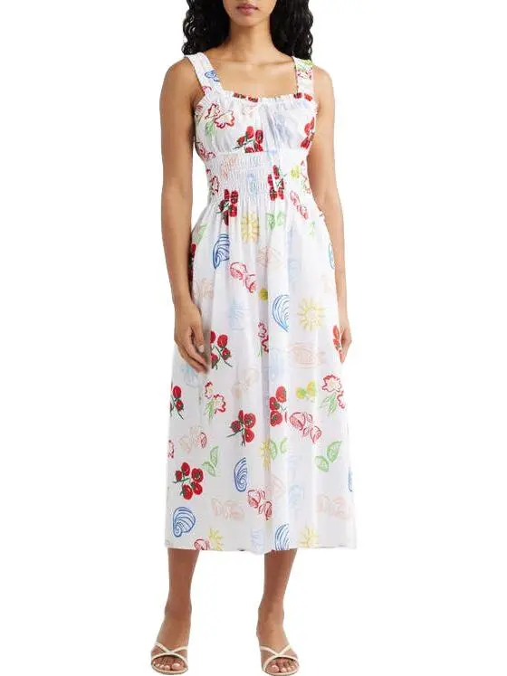 Rails Printed Cotton Midi Sundress - White Antipasti