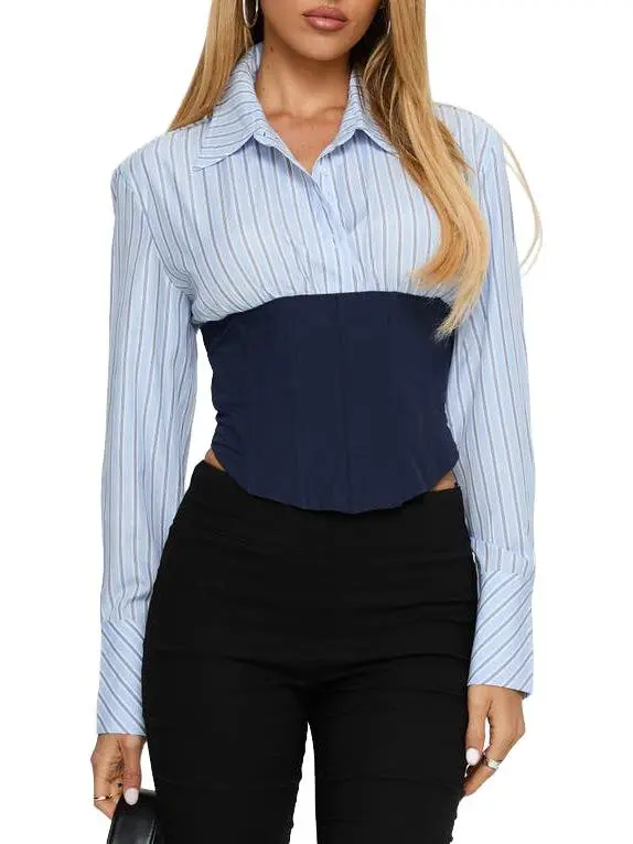 Princess Polly Darvell Corset Woven Shirt - Blue
