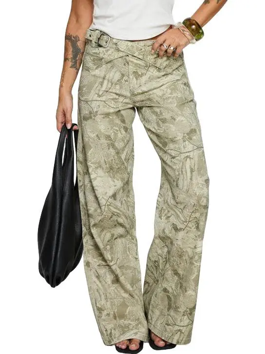 Princess Polly Mckinley Mid Rise Wide Leg Camo Jeans - Camoflauge