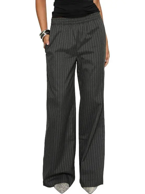 Princess Polly Pinstripe Wide Leg Trousers - Grey Pinstripe
