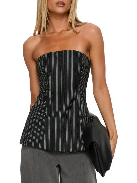 Princess Polly Maralyn Strapless Top - Black Pinstripe