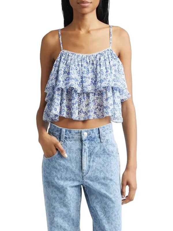 Isabel Marant Erisa Floral Ruffle Crop Top - Blue