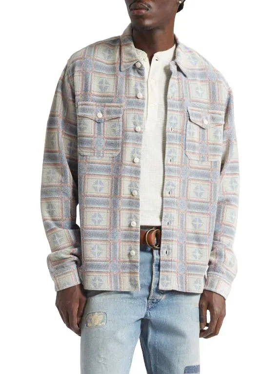 Double Rl Reverse Print Terry Cloth Button-up Work Shirt - White/multi