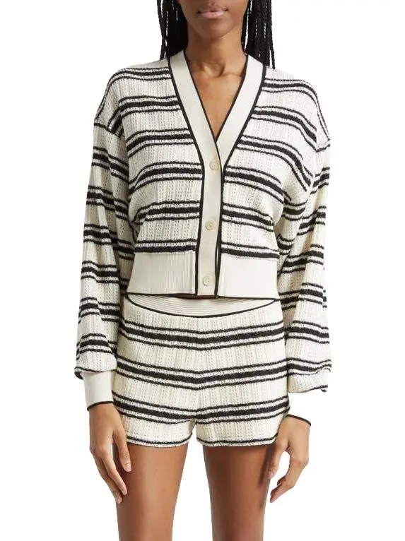 Ramy Brook Romy Stripe Crop Pointelle Cardigan - Black Stripe