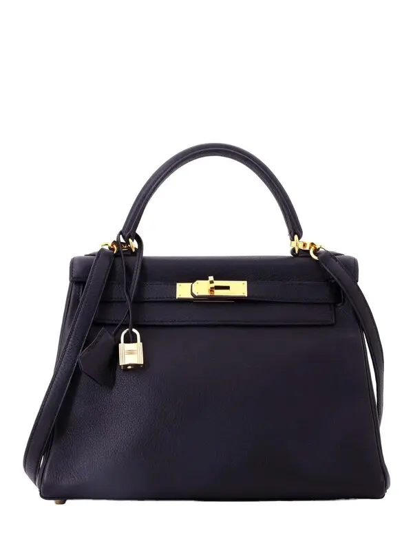 Hermès Kelly Handbag Black Clemence With Gold Hardware 28 - Noir